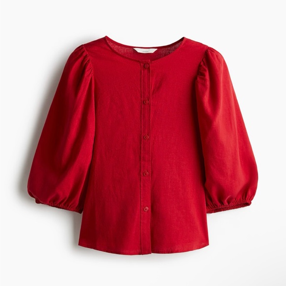 H&M | Tops | Hm Red Linen Blend Blouse | Poshmark